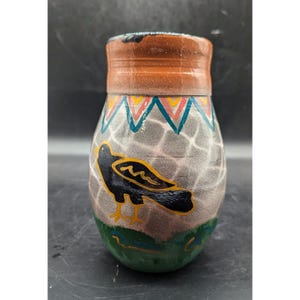 Vintage Terracotta Studio Art Pottery Southwestern Vase Bird Crow 7.5 ...