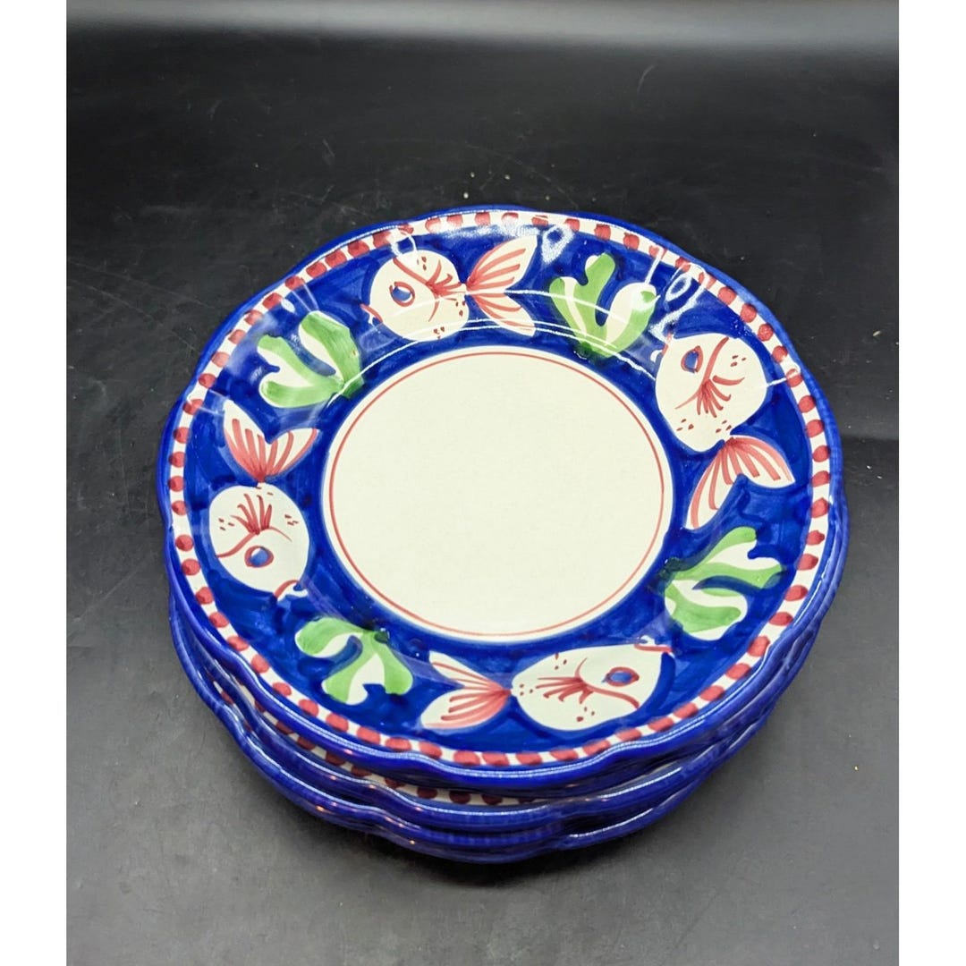 Set/5 Solimene VIETRI Campagna Fish Blue 8” Salad Plates Italian ...