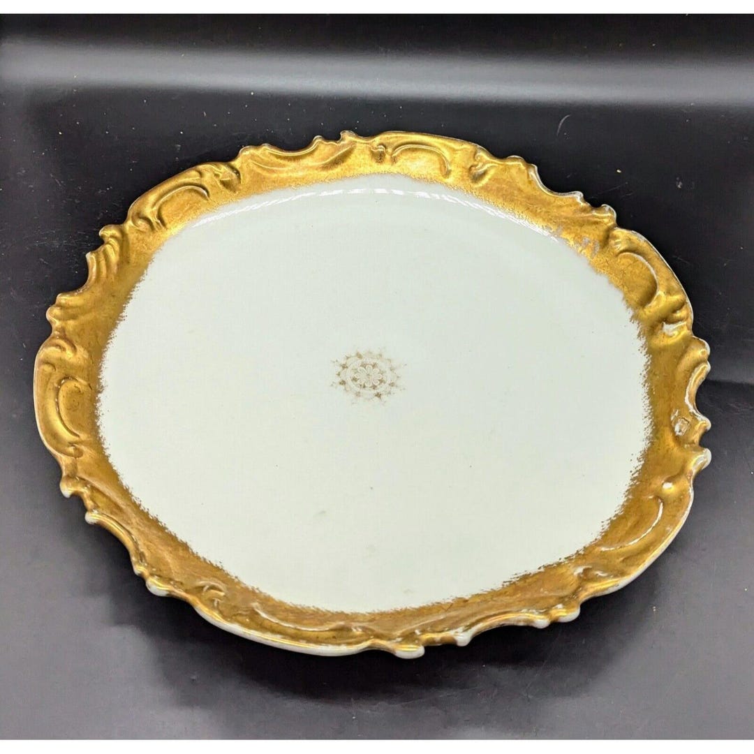 Antique T&V Limoges 13 Round Gold Gilt Serving Platter France Embossed ...