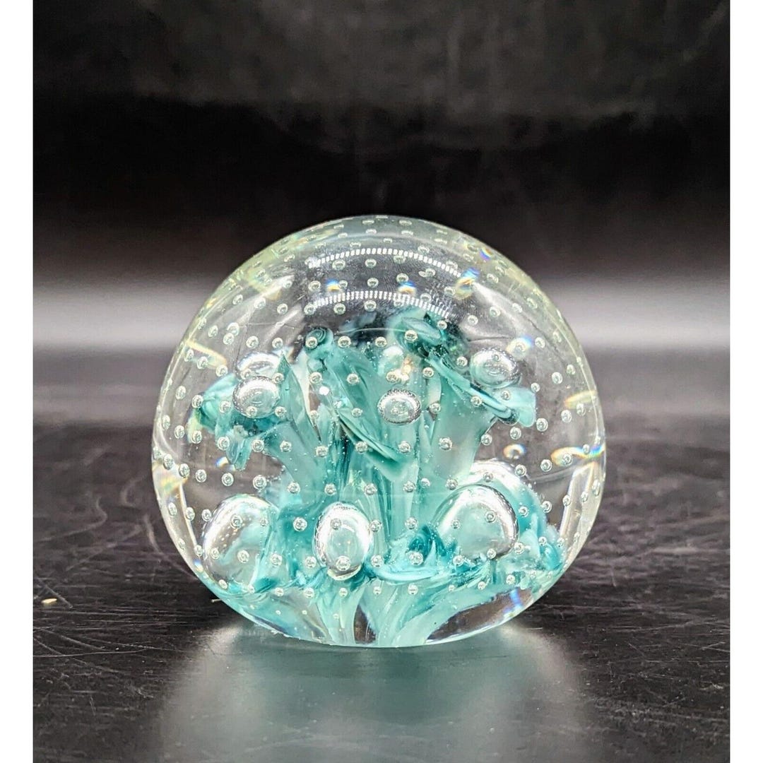 Vintage Joe Rice Art Glass Handmade Studio Paperweight Blue Controlled ...