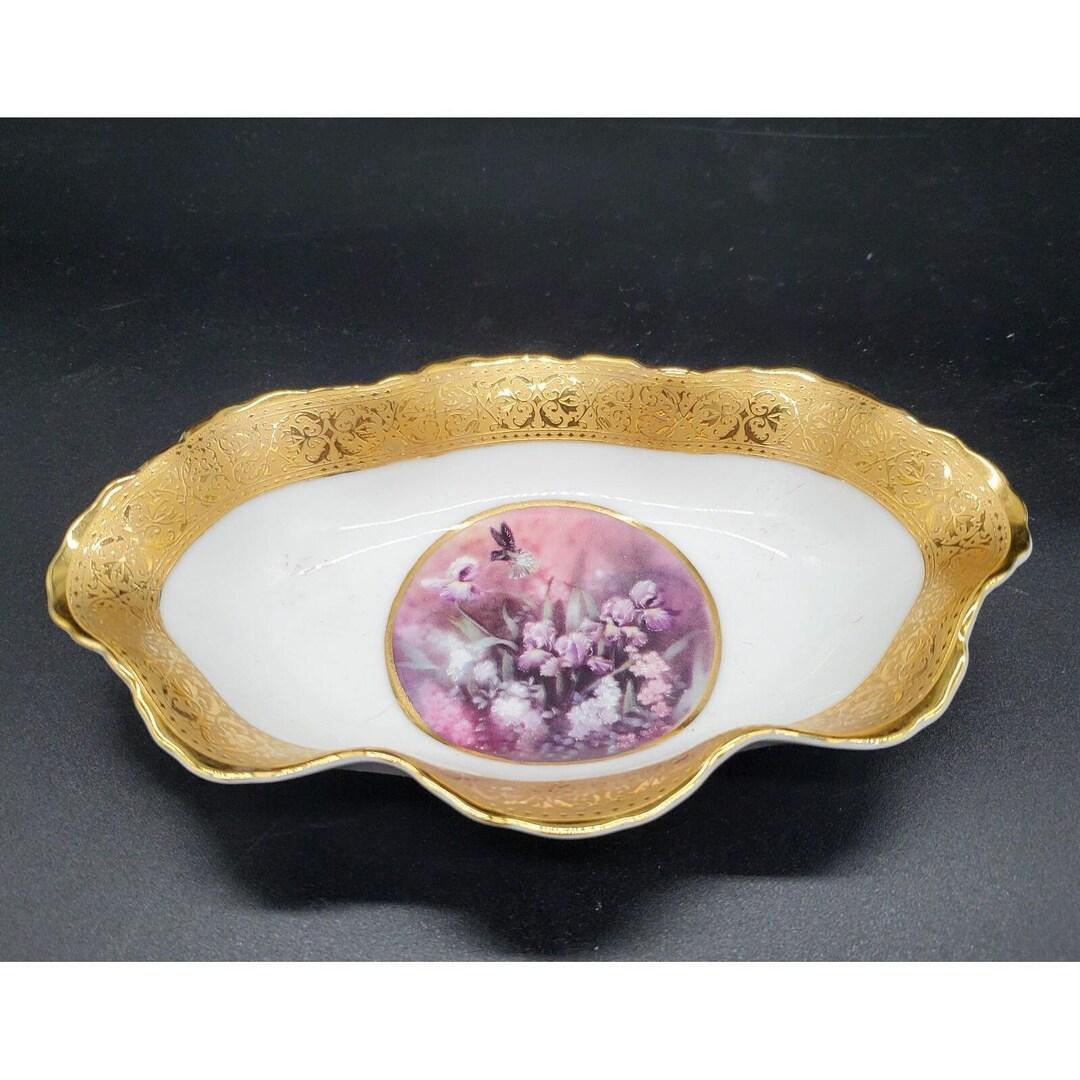 Limoges France Versailles Porcelain Trinket Dish Wavy Gold Gilt Purple ...