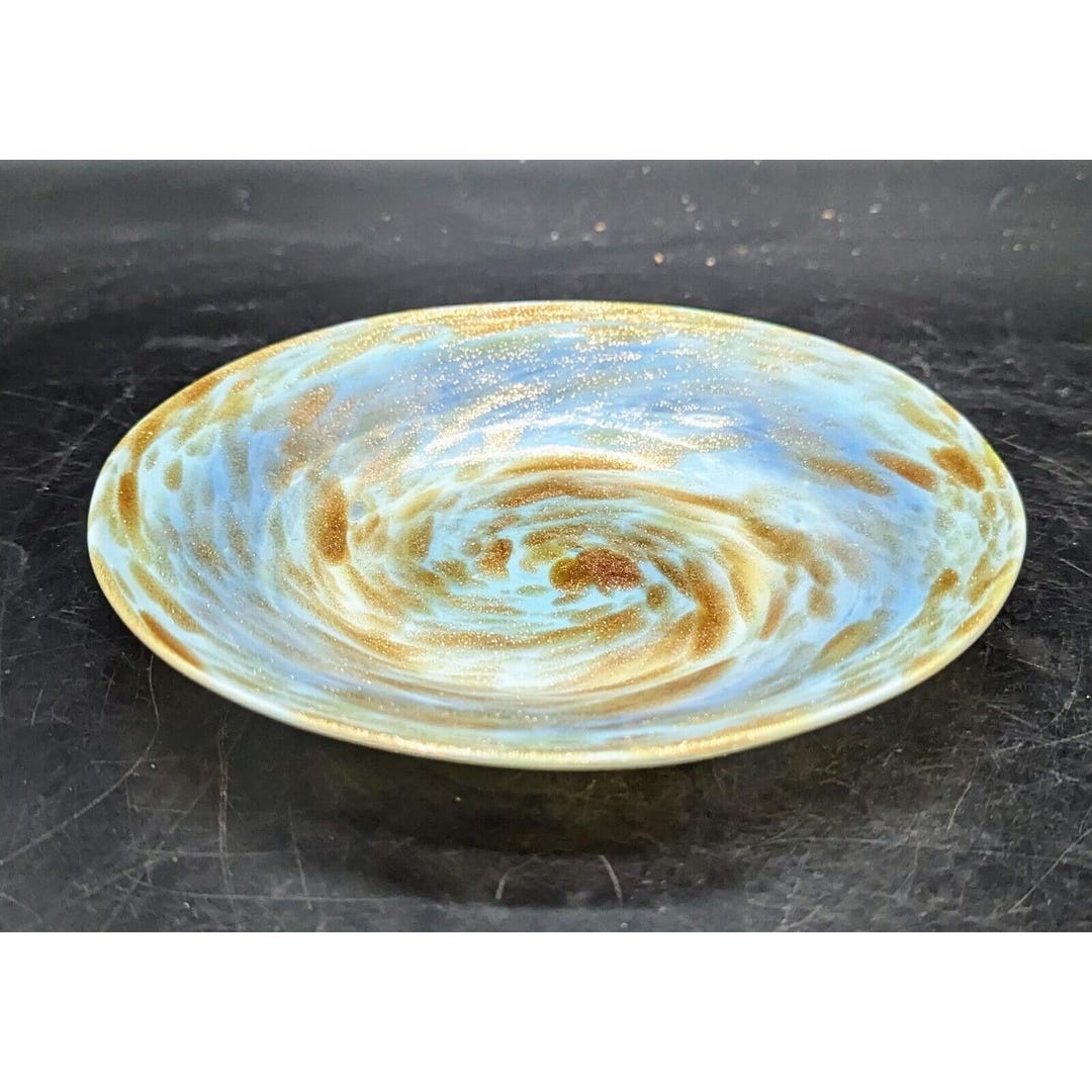 Vintage Hand Blown Art Glass White Opalescent Plate Copper Inclusions 6 ...