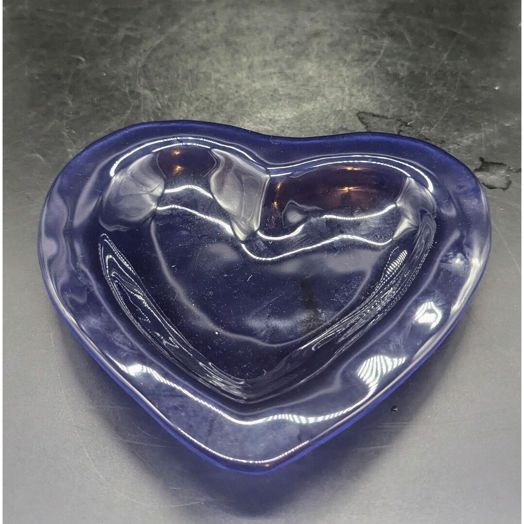 Vintage Annieglass Blue Heart Signed 8 Glass 9596 Bowl Dish Annie Glass ...