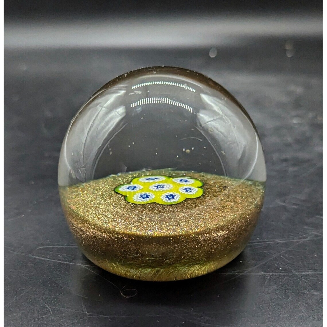 Fratelli Toso Murano Art Glass Green Millefiori and Copper Sand ...