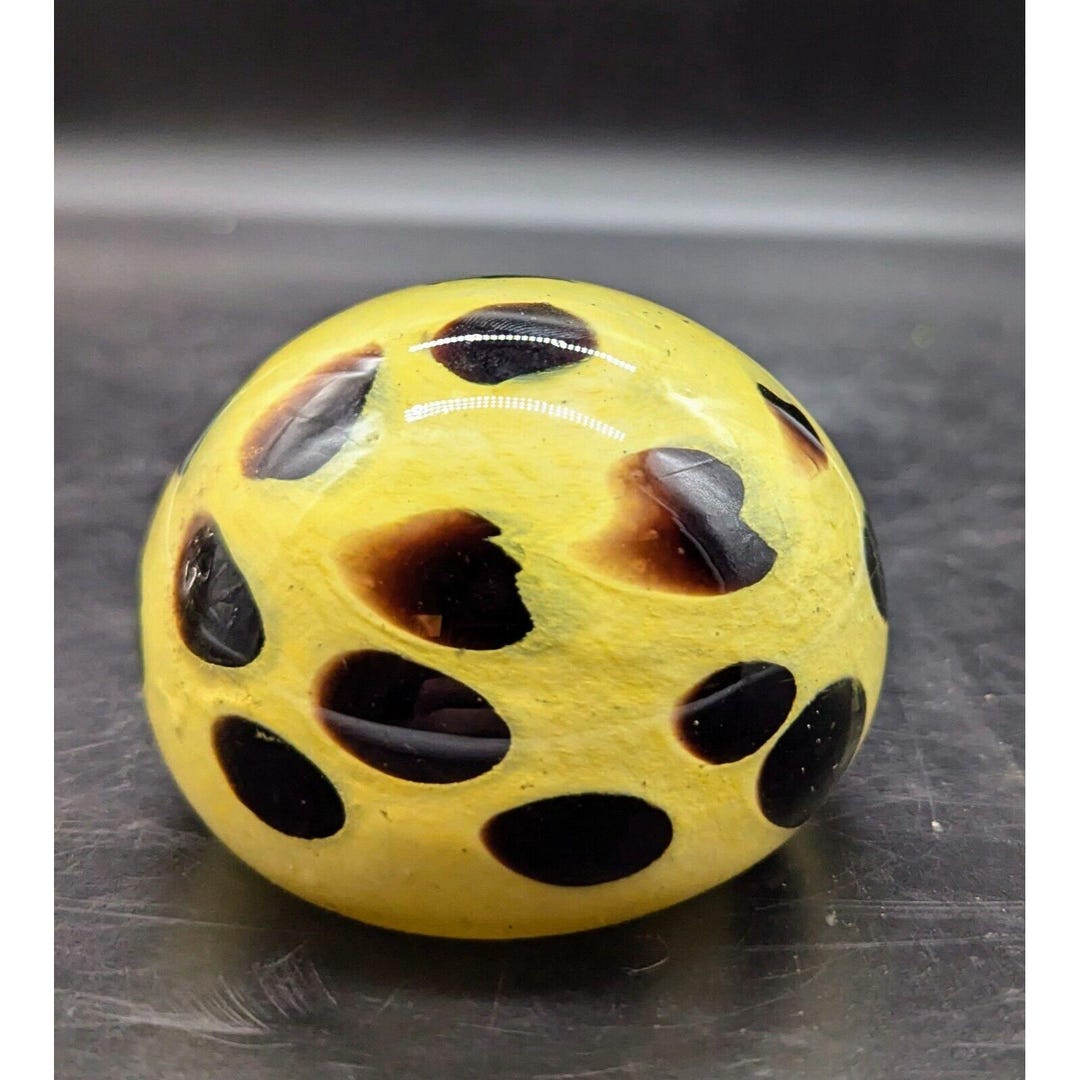 Vintage Handmade Art Glass Turtle Shell Paperweight 3" Yellow Brown ...