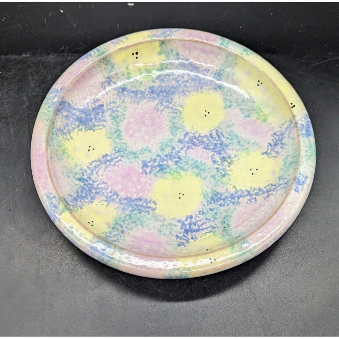 Vintage Spongeware Floral Pastel Redware Pie Plate Christian Ridge ...