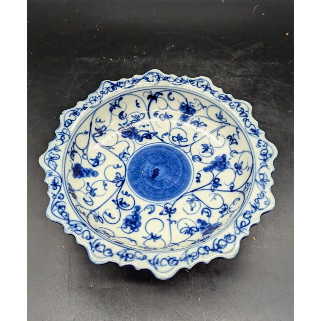 Antique Chinese Blue White Porcelain Pedestal Offering/altar Dish ...