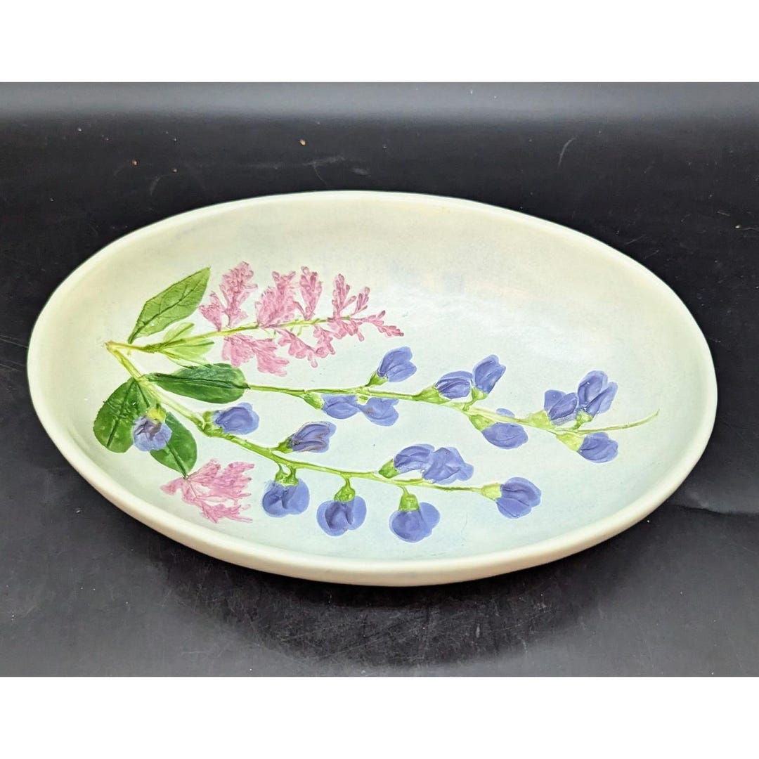 Vintage Salt Marsh Pottery Floral Impressed Flower Oval Bowl Dish ...