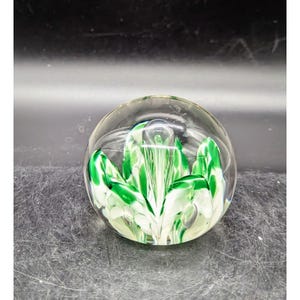 Vintage Joe Zimmerman Art Glass Paperweight Green White Flower ...