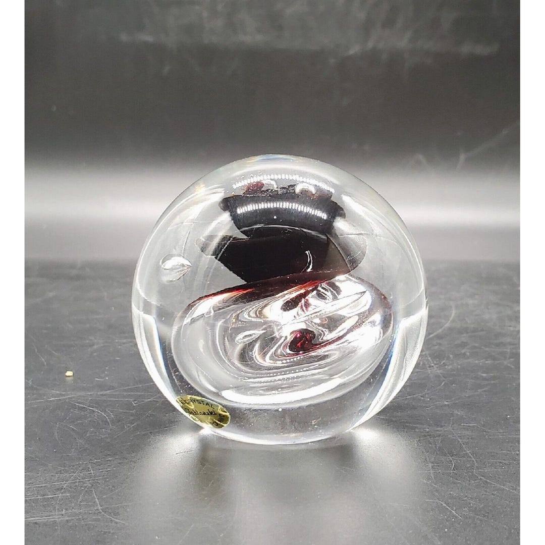 Adam Jablonski Signed Art Glass Crystal Paperweight Pink Swirl Made in ...