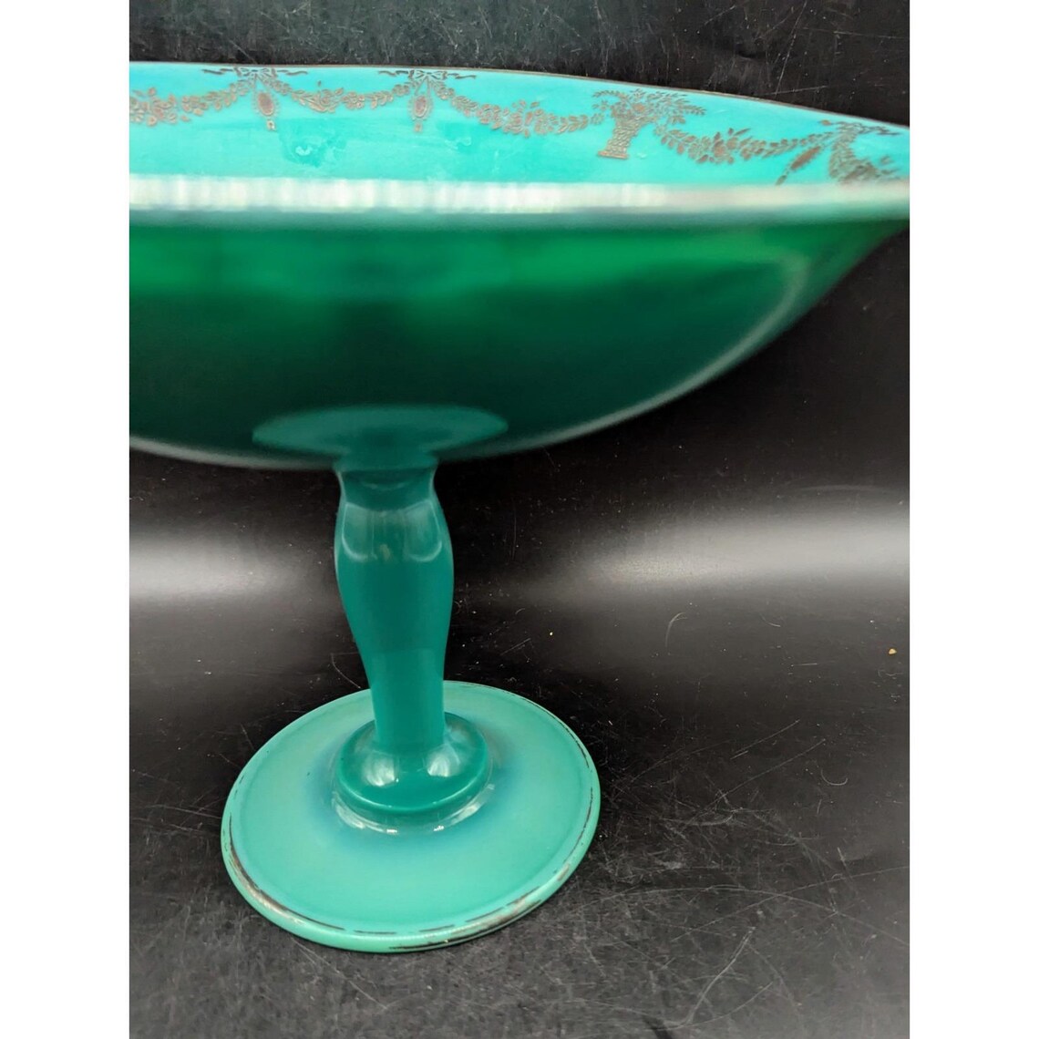 Vintage Art Deco Cambridge Glass Jade Compote Silver Overlay UV Glow 8 ...