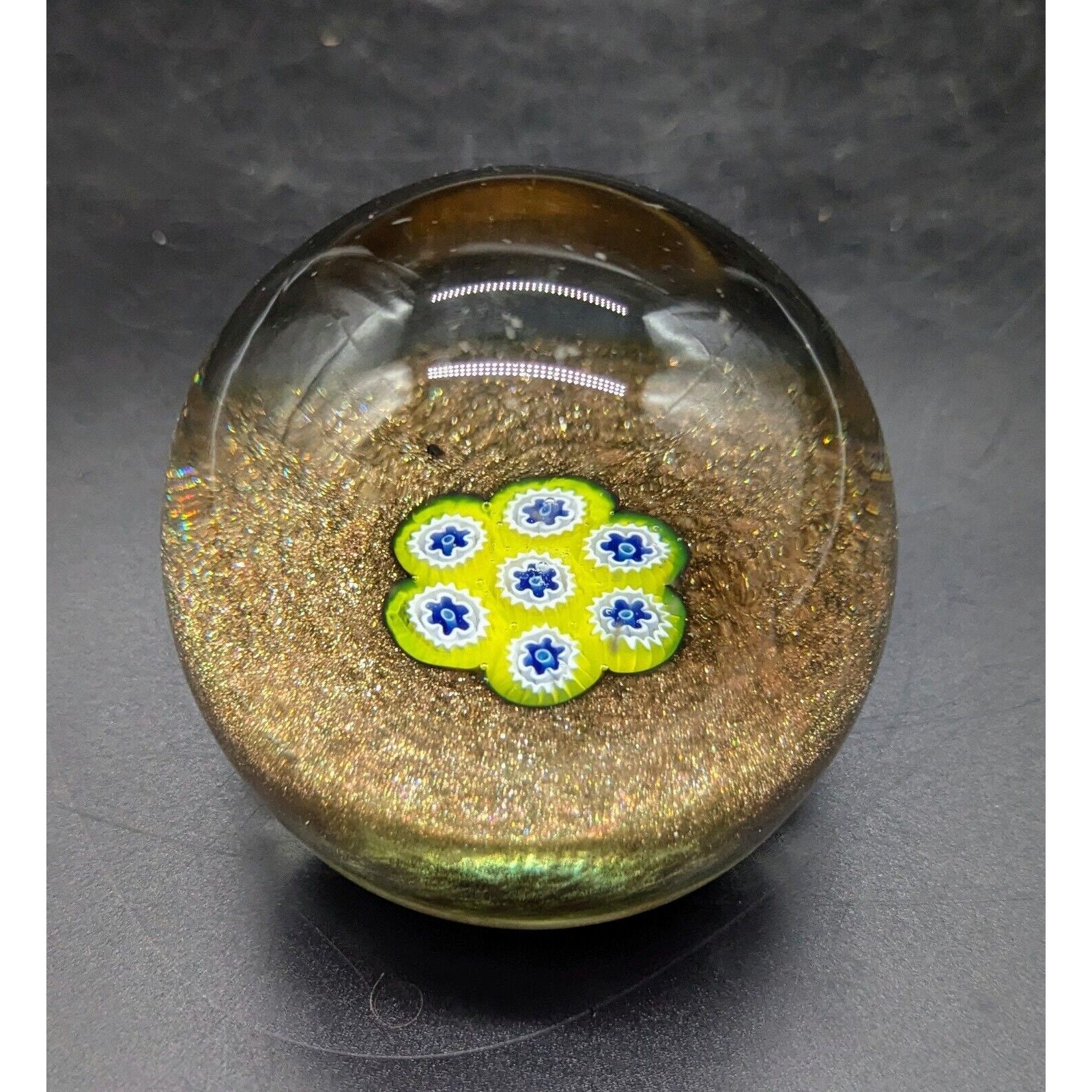 Fratelli Toso Murano Art Glass Green Millefiori and Copper Sand ...