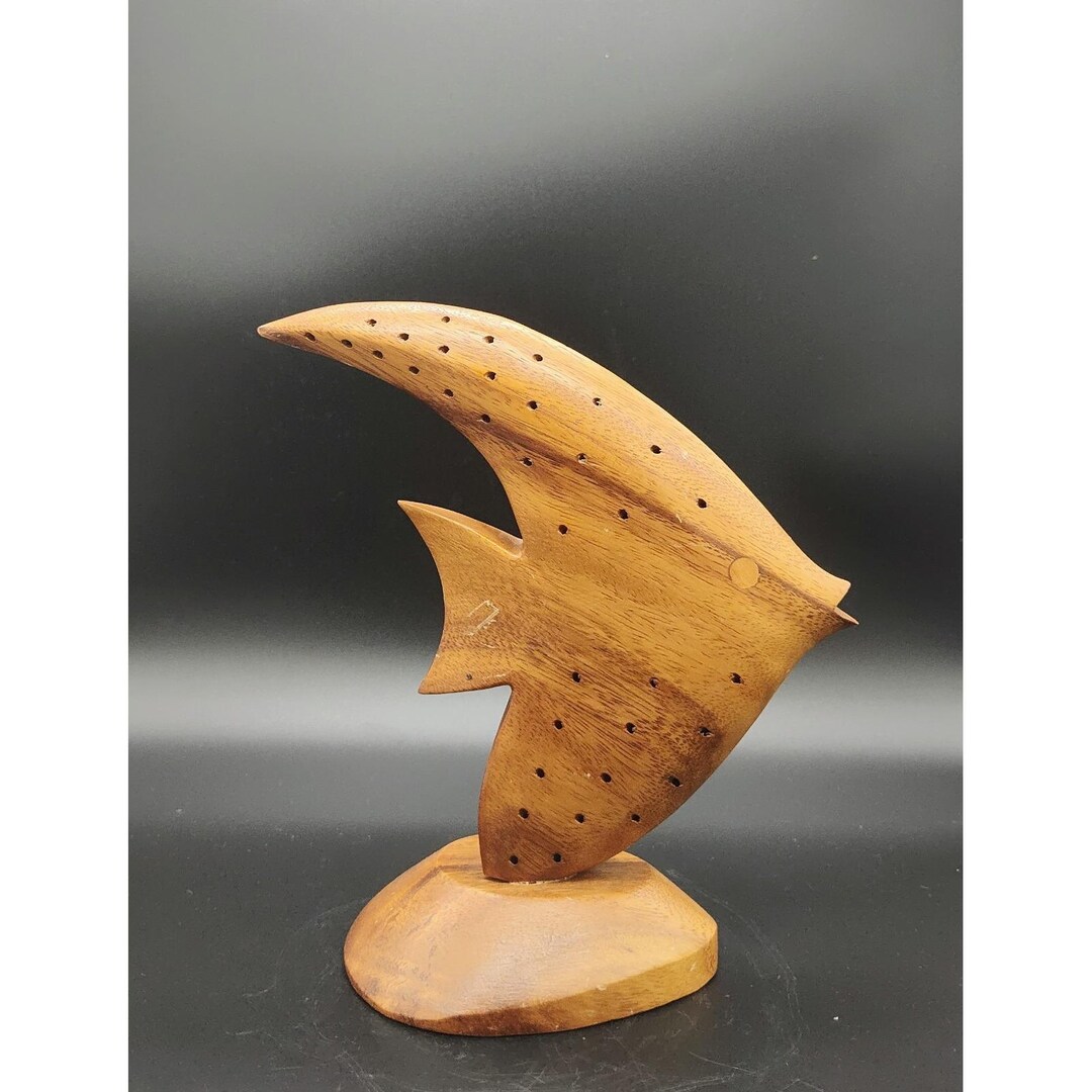 MCM Wood Wooden Fish Sculpture Monkey Pod VTG Mid Century Mod 9" Beach ...