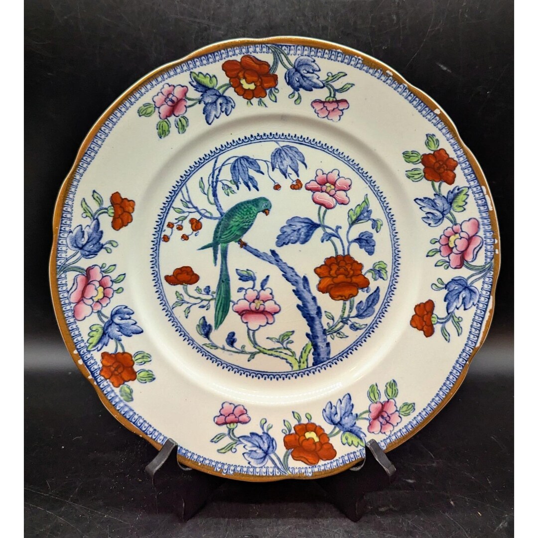 Antique Booth's Silicone Polychrome Dinner Plate Bird Parrot 10" - Etsy