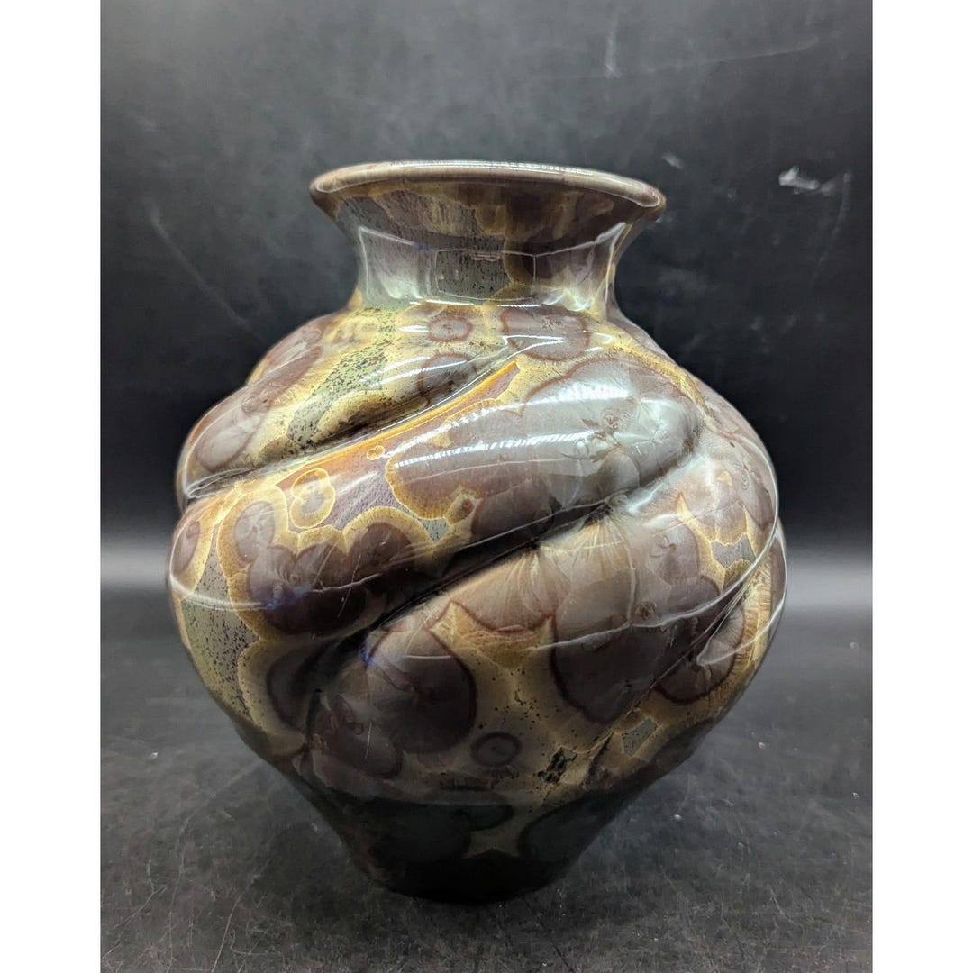 Vintage Bill Campbell Art Pottery Brown Crystalline Flambeaux Vase ...