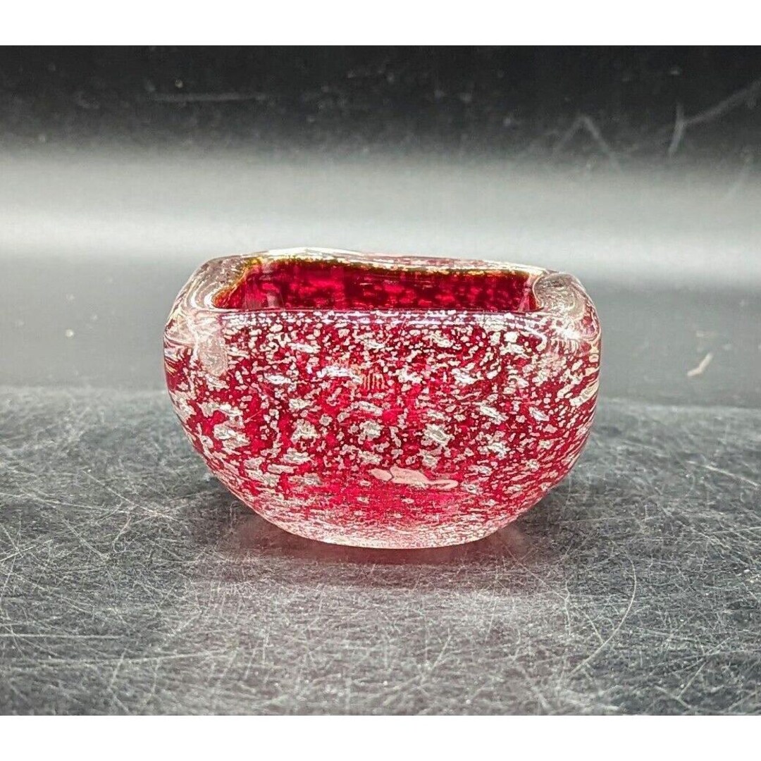 Vintage Murano Art Glass Red Sommerso Silver Flake Bowl 3" Venice Italy ...