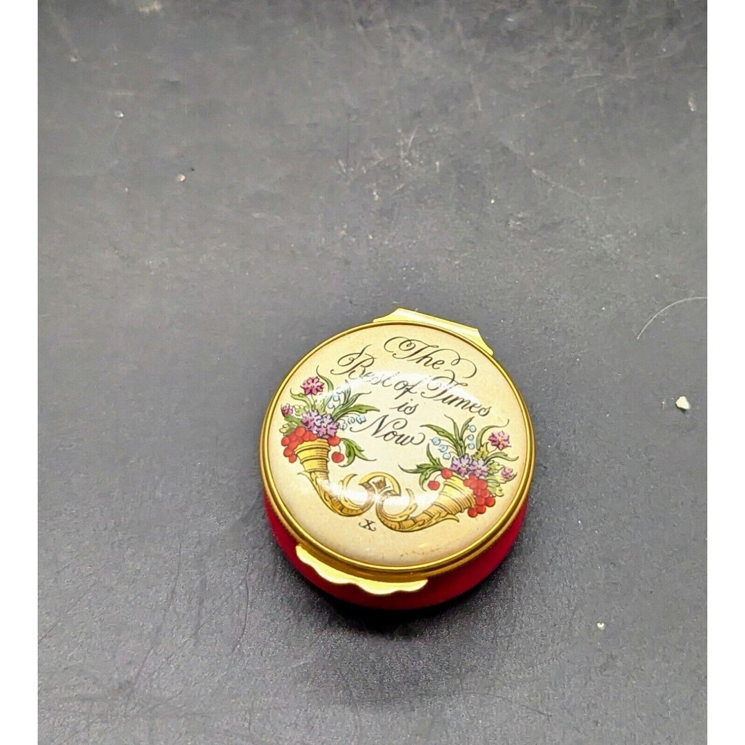 Vintage Halcyon Enamel Trinket Pill Box Best of Times is Now Red - Etsy