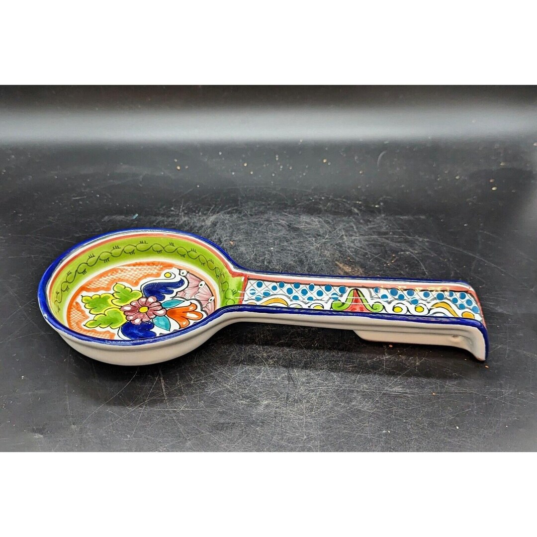 Hernandez Pue Mex Pottery Spoon Rest Hand Painted Puebla Mexico Artist ...