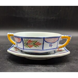 Vintage HB Henriot Quimper Soup Coup Cup W/ Saucer France 2 Handle - Etsy