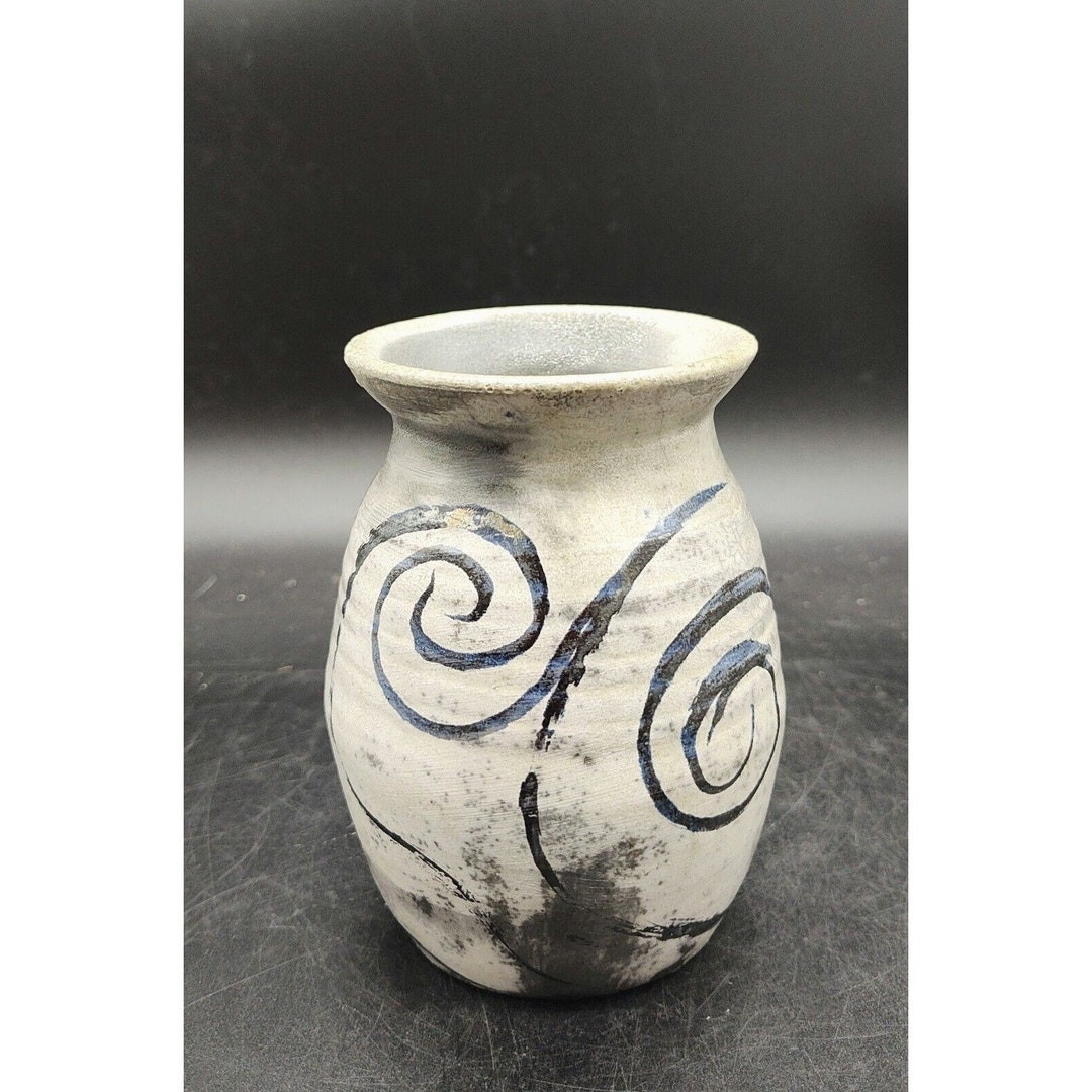 Vintage Studio Art Pottery Raku Glaze Gray Vase Signed 5.5" - Etsy