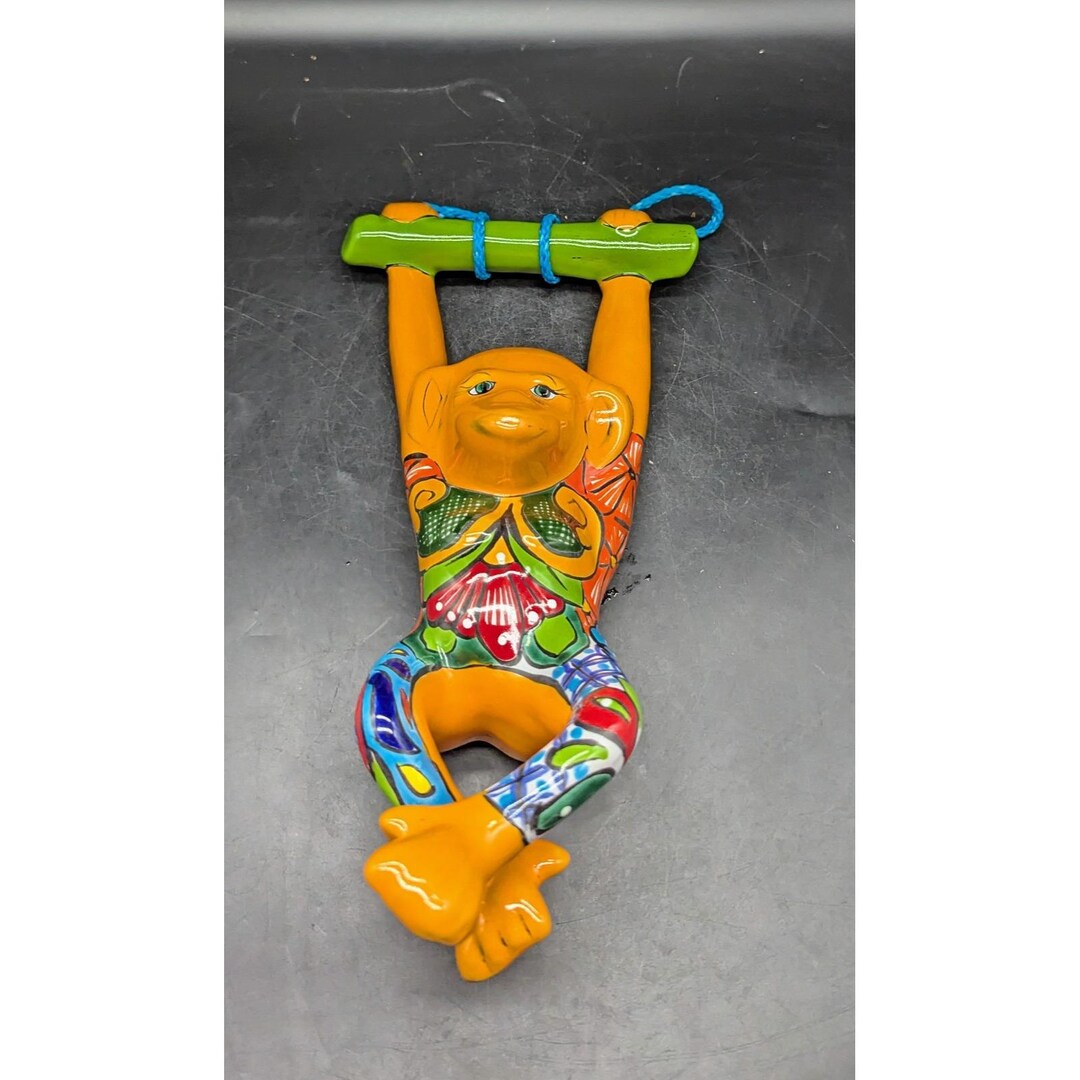 Vintage Talavera Mexican Pottery Hanging Swinging Monkey Orange Signed ...