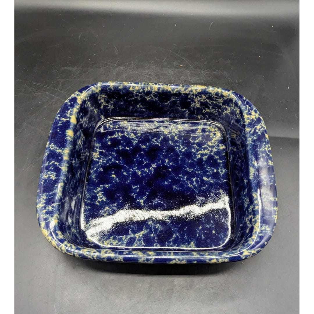 Vintage Bennington Pottery Blue Agate Square Baker W Handles 8" - Etsy