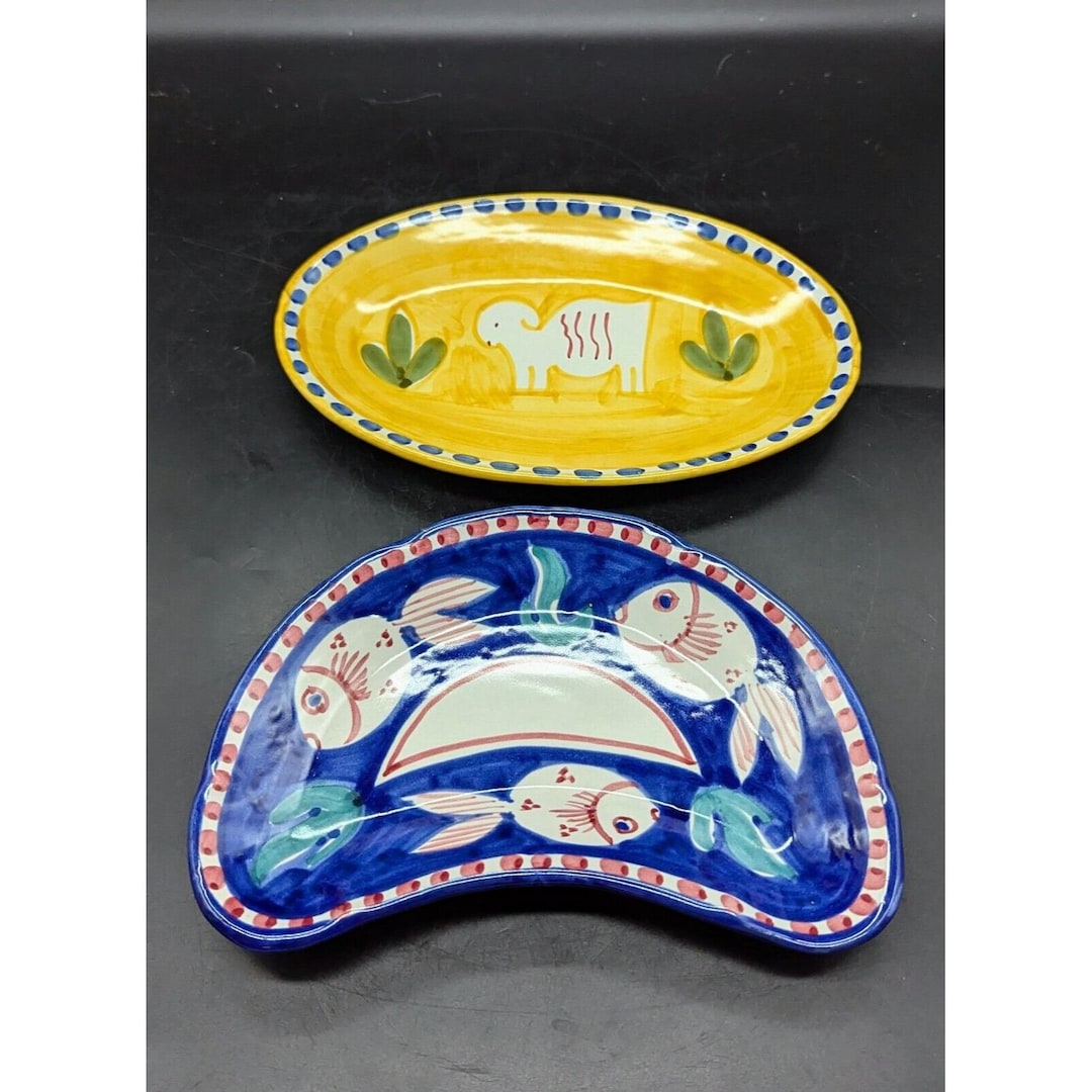 Lot/2 Solimene Vietri Italian Pottery Serving Dish Fish Ram Sheep 10 - Etsy