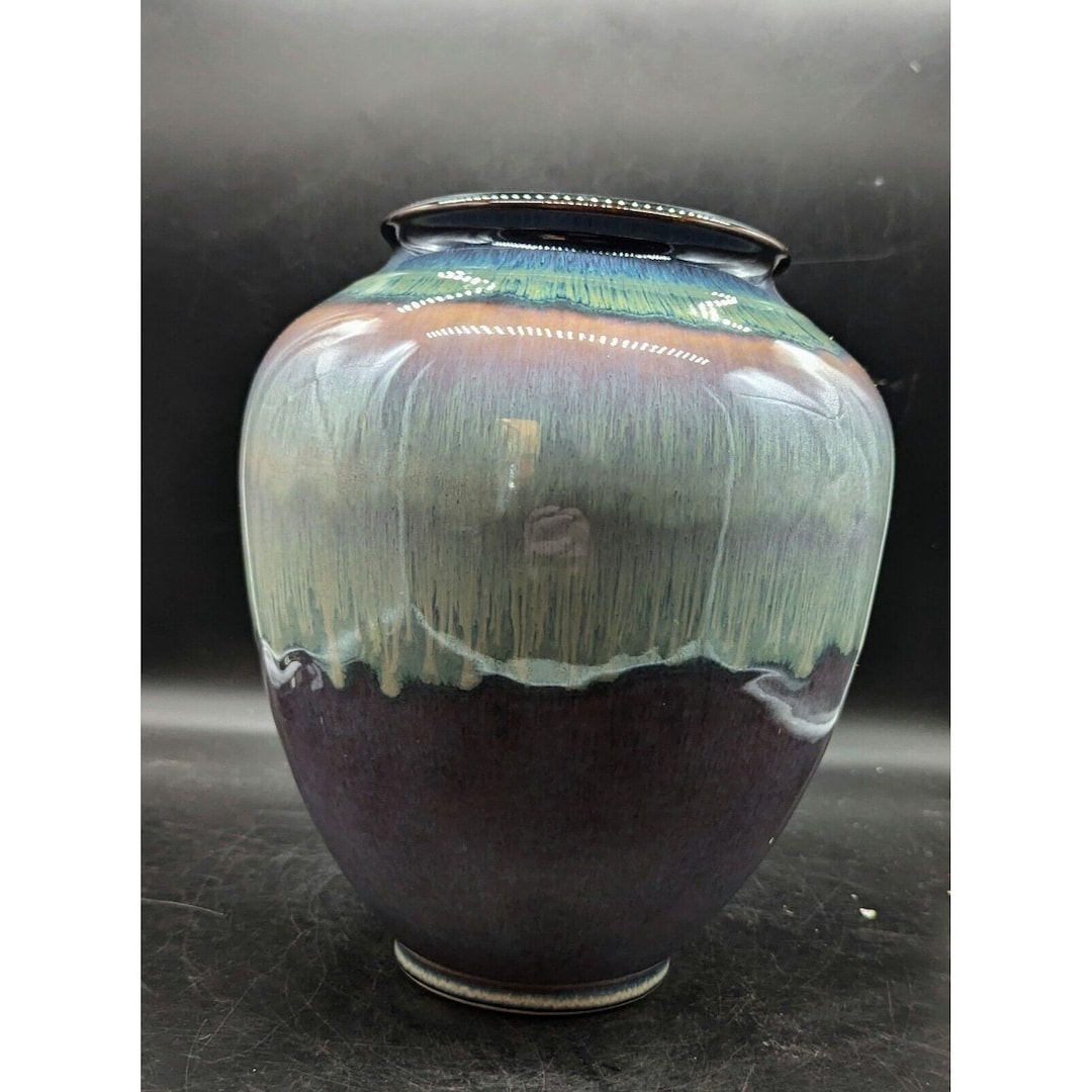 Vintage Bill Campbell Studio Art Pottery Large Drip Glaze Floor Vase 11 ...