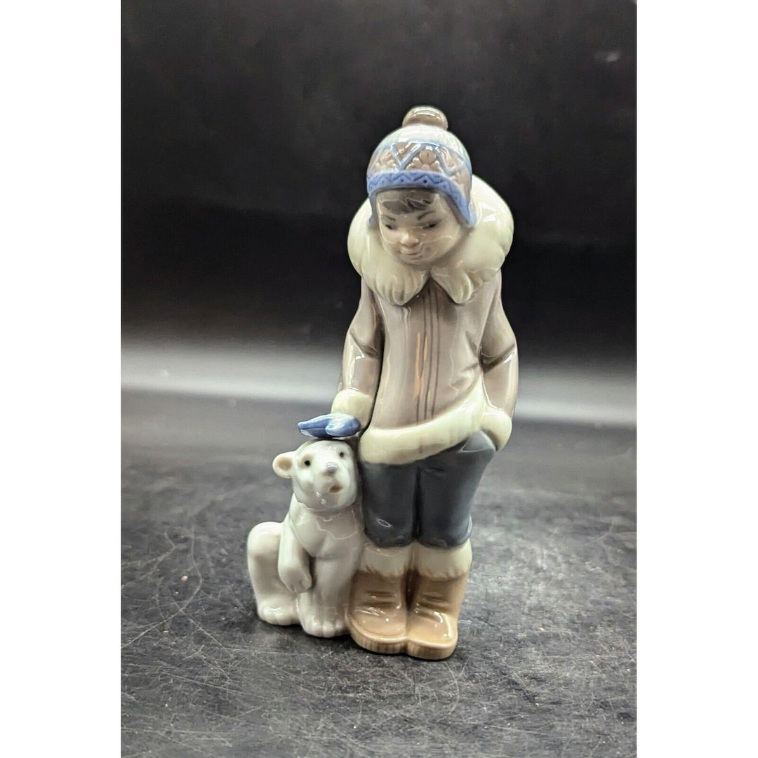 Vintage Lladro “eskimo Boy With Pet" Polar Bear Figurine #5238 Retired ...