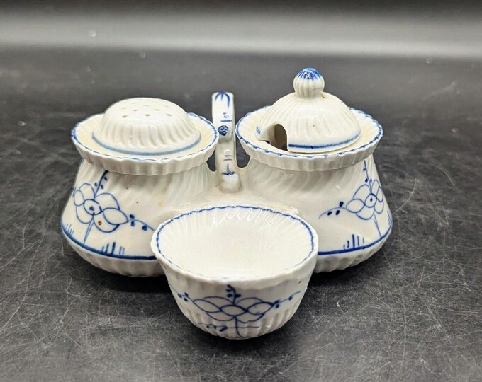 Antique Flow Blue Condiment Set With Mustard Pot Liner and Spoon ...