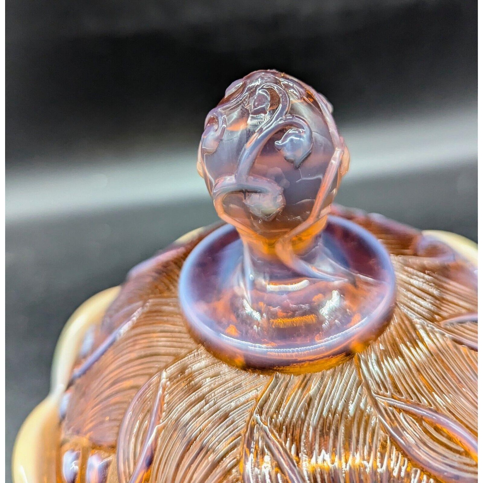 VTG Fenton Glass Caramel Cameo Opalescent Bowl Lily Og the Valley Lid ...