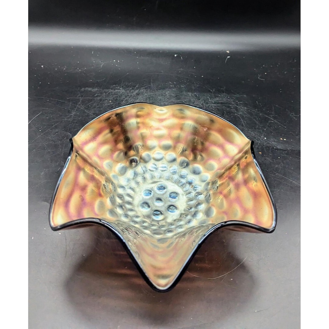 Fenton Carnival Glass Amethyst Coin Dot Wavy Bowl Green Glow Heavy ...