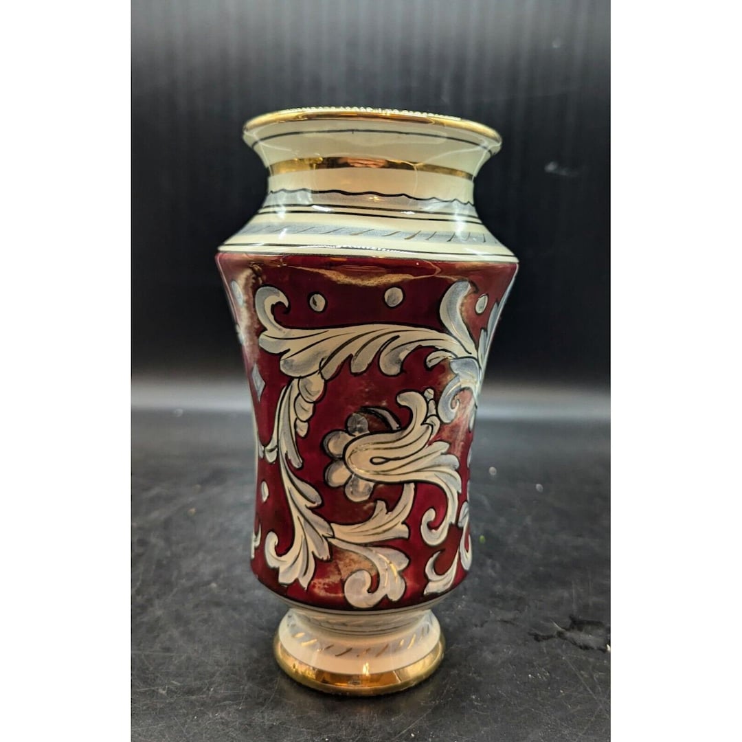 Vintage ARS Deruta Italian Pottery Hand Painted Red Floral Vase 8 ...