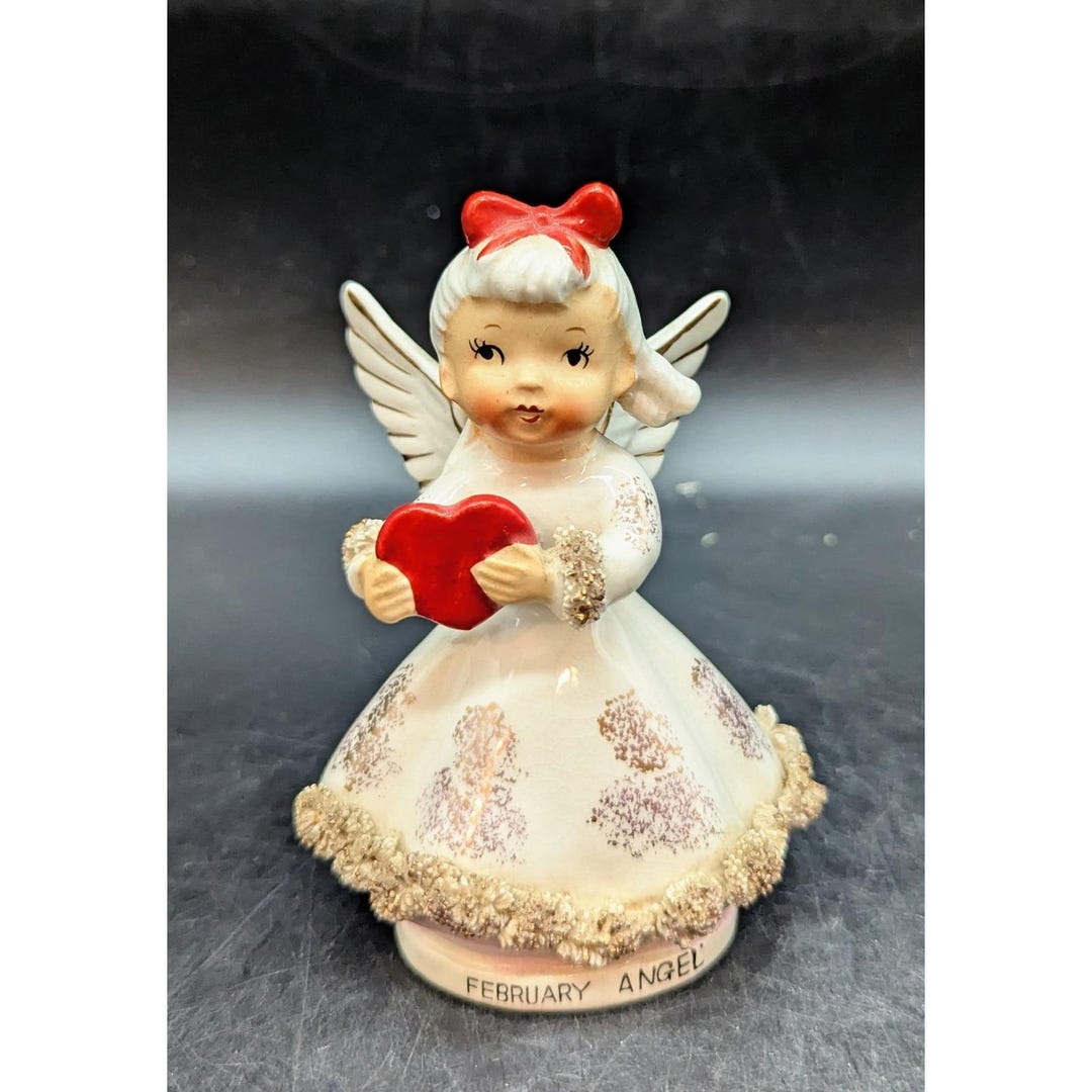 Vintage Artmark Valentine's Day February Ceramic Angel W Red Heart 4.5 ...