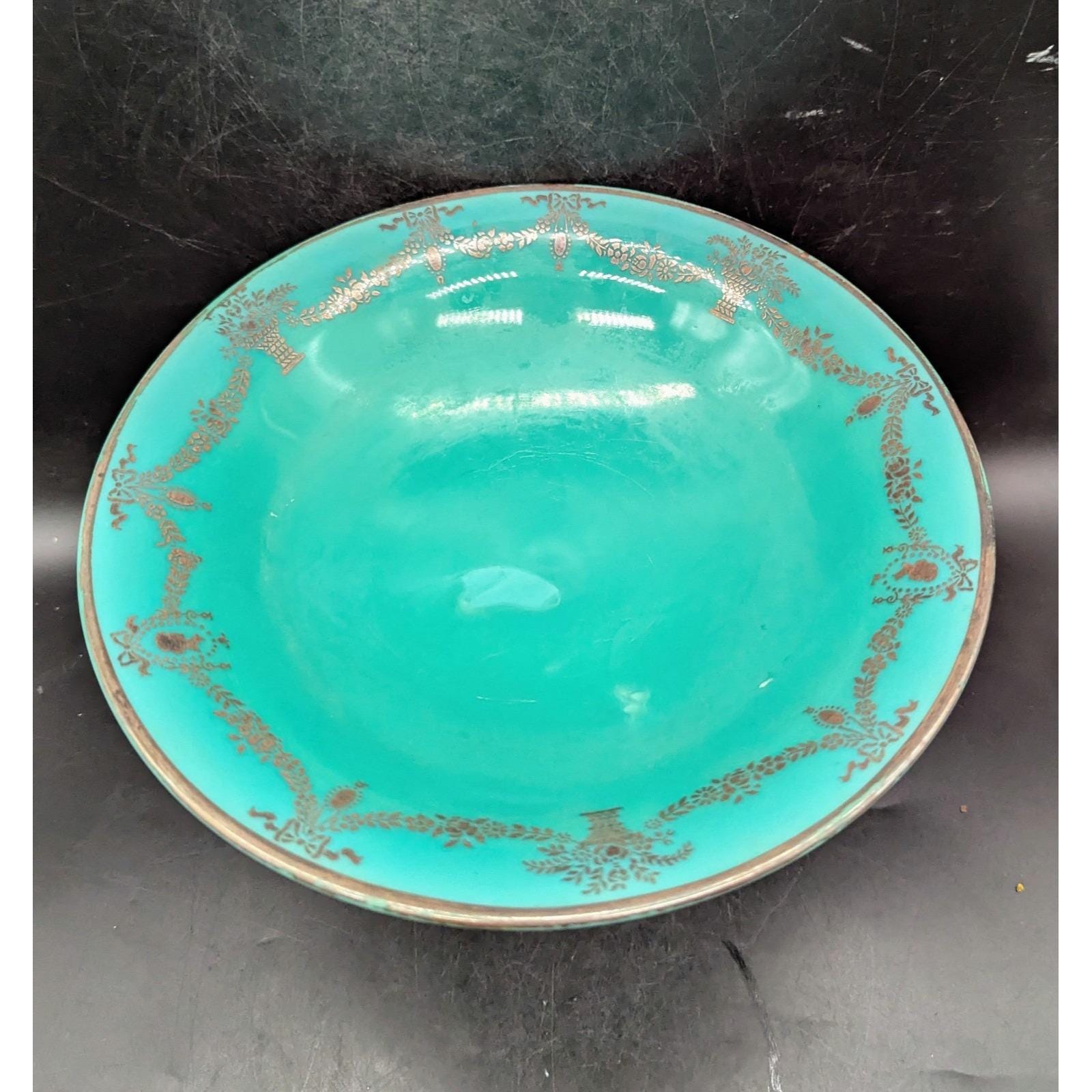 Vintage Art Deco Cambridge Glass Jade Compote Silver Overlay UV Glow 8 ...
