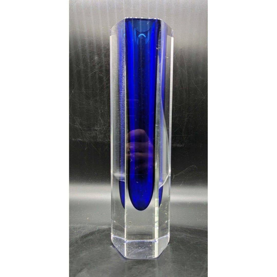 Vintage Faceted Murano Art Glass Hexagonal Vase Cobalt Blue Cased 12 ...