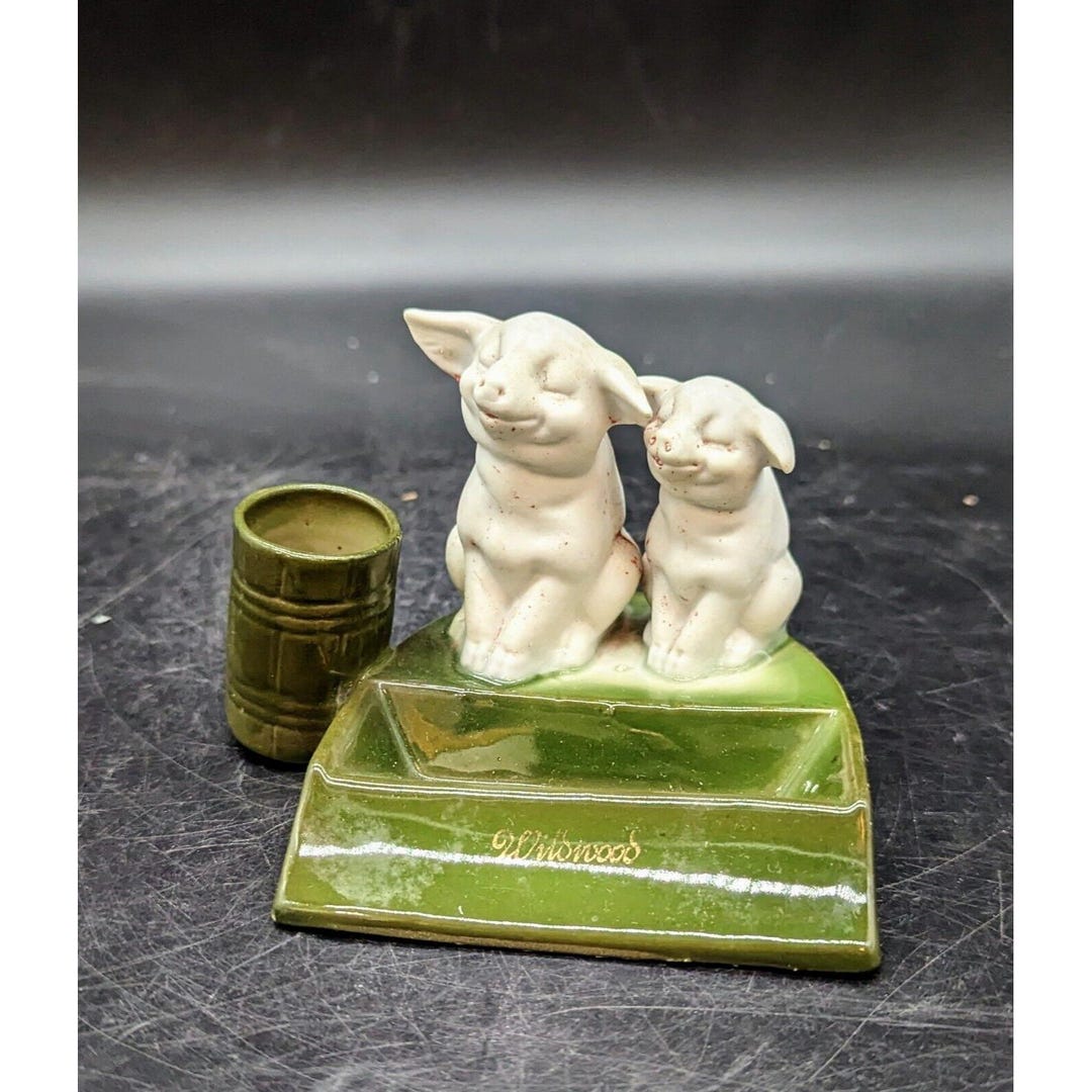 Antique German Fairing Pig Matchstick Holder Ashtray 4" Pink Green - Etsy