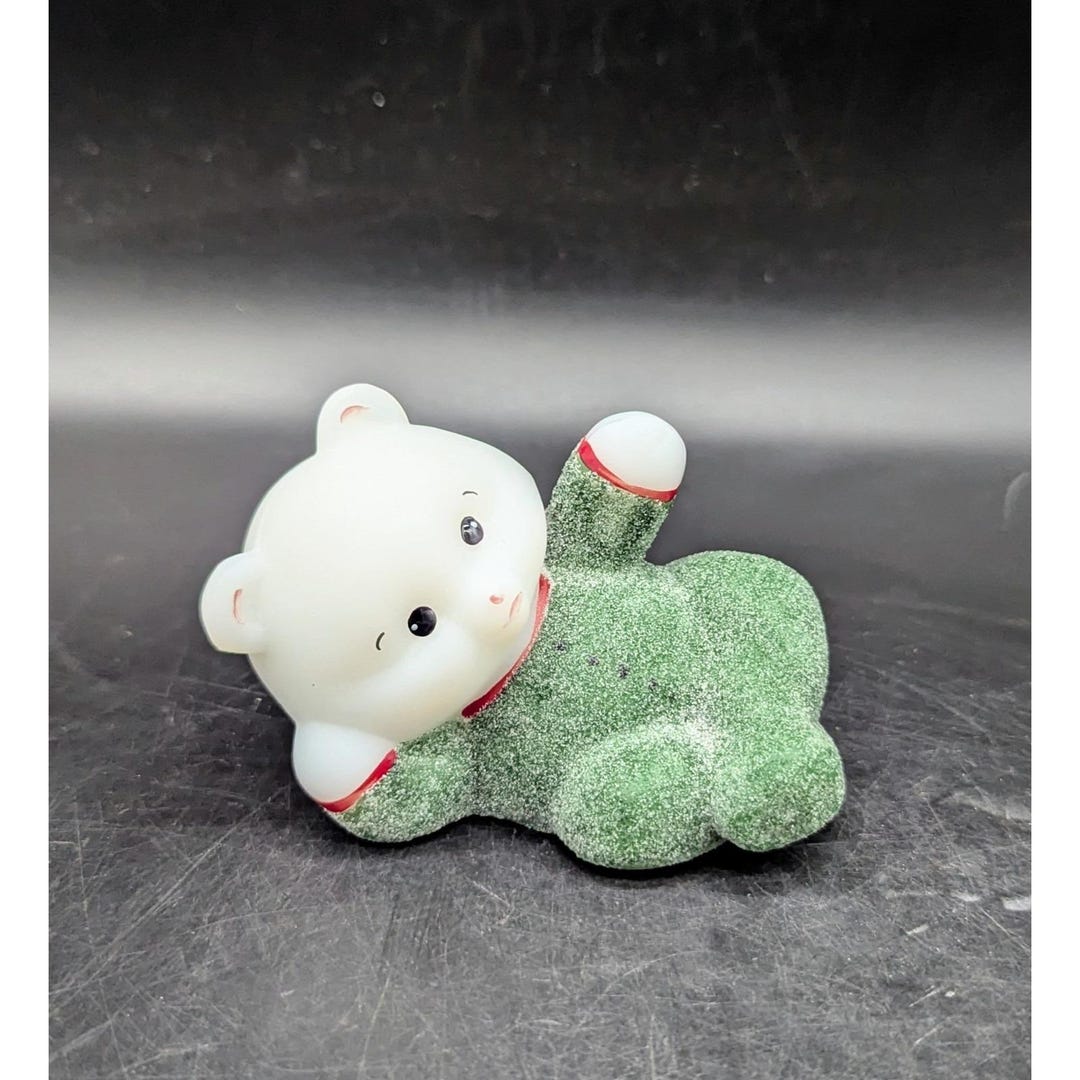 Fenton Art Glass Christmas Bear in Green Sugar Pj's Handpainted ...