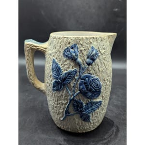Blue & Grey Flemish Ware Whites Utica Roses Pitcher Stoneware New York ...