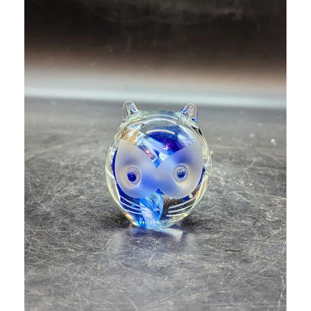 Vintage Kerry Glass Ireland Blue Small Cat Owl Paperweight Figurine 2 ...