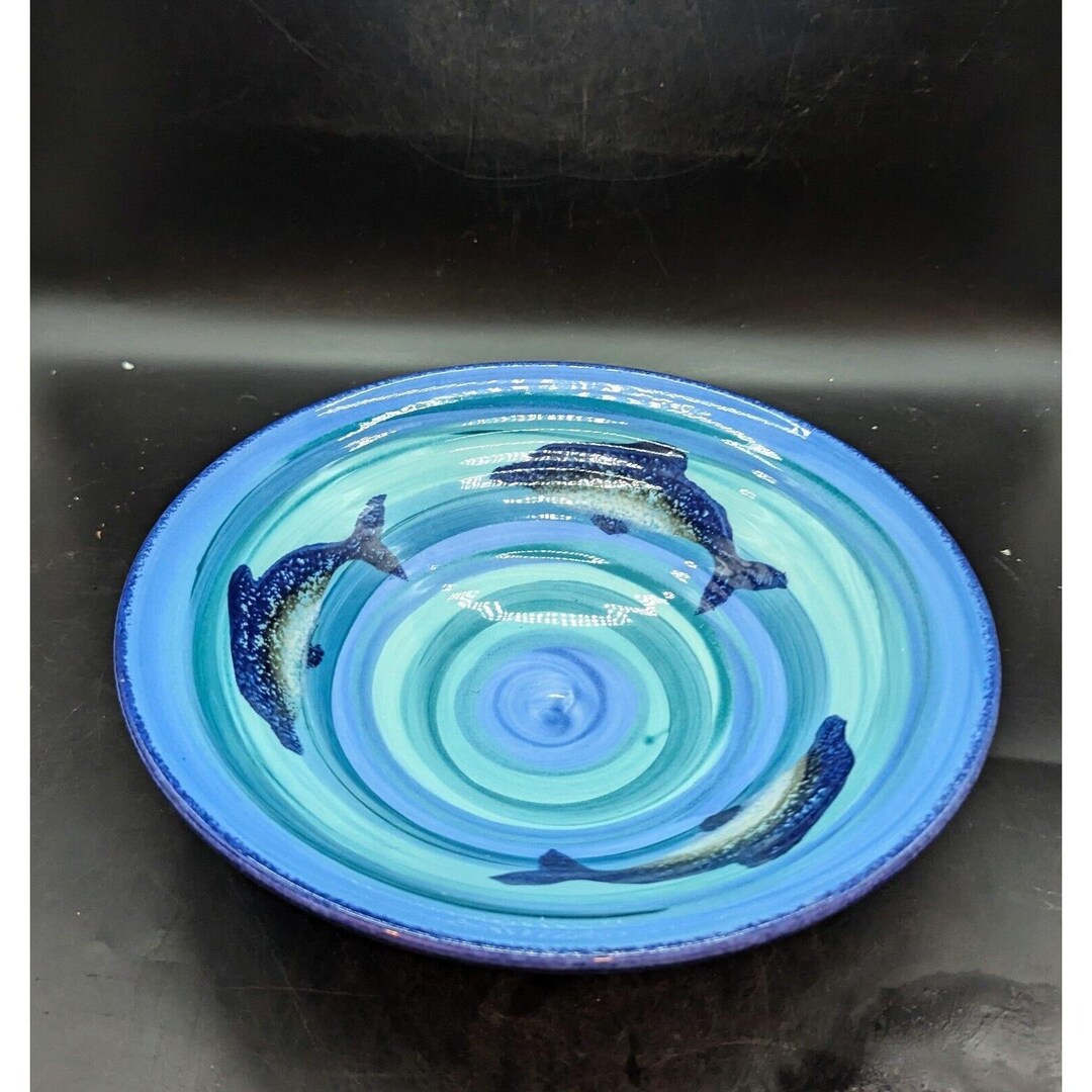 Vintage Bermuda Clayworks Studio Art Pottery Blue Console Bowl 11 ...