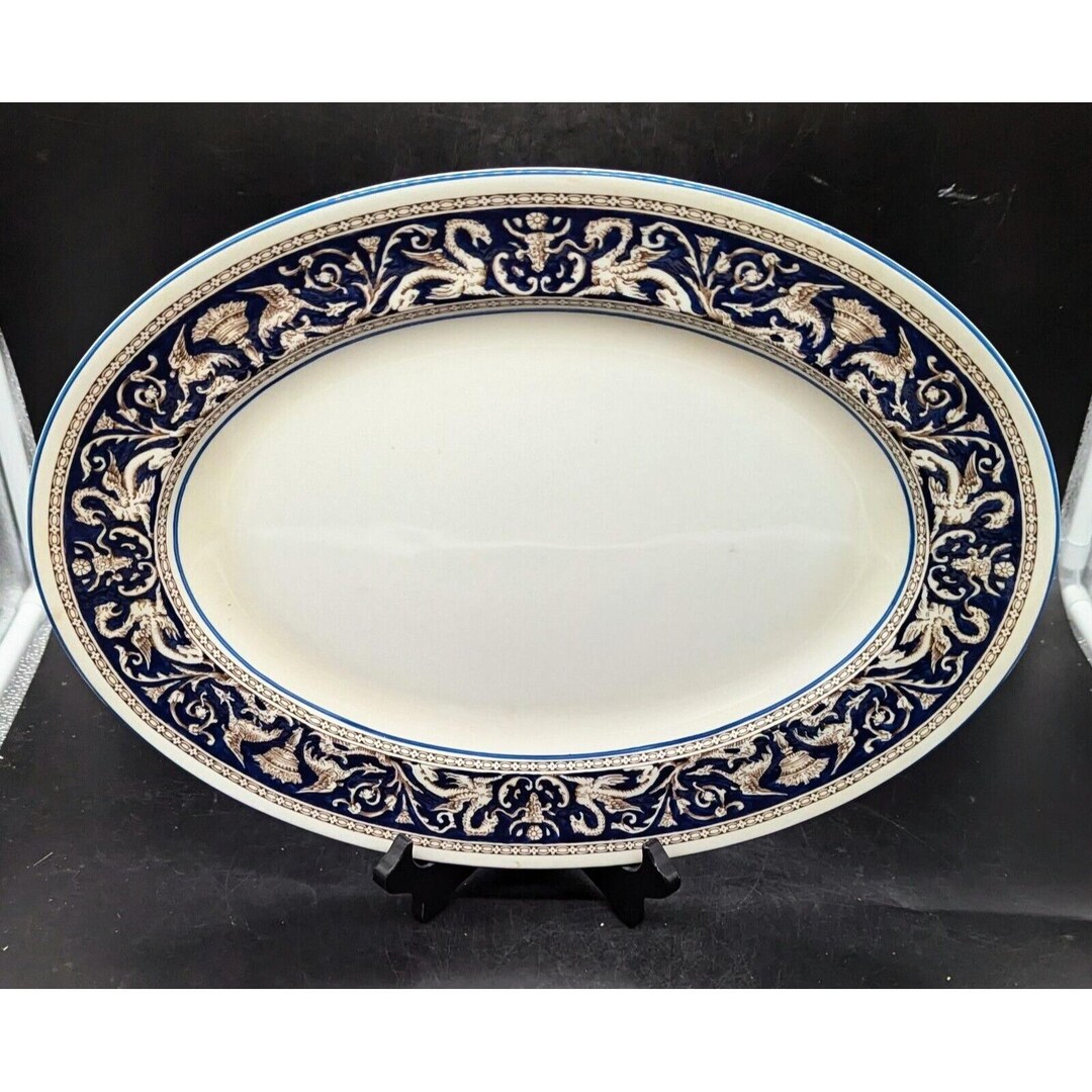 Vintage Wedgwood Florentine Bone China Dark Blue W1956 Platter 15 1/4 ...