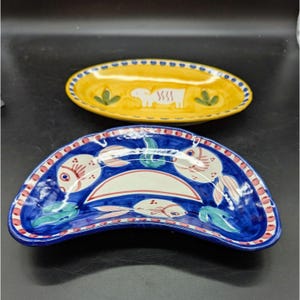 Lot/2 Solimene Vietri Italian Pottery Serving Dish Fish Ram Sheep 10 - Etsy