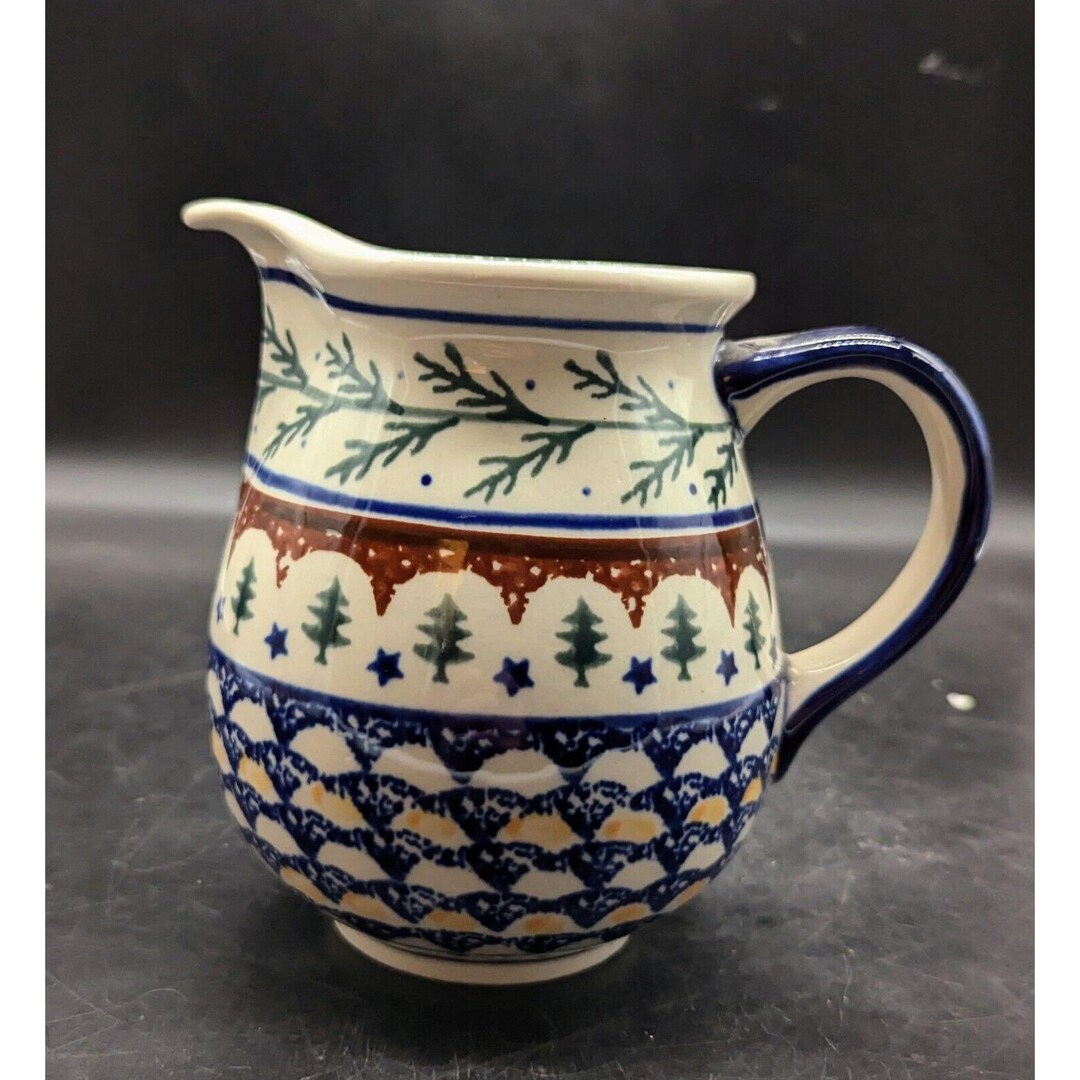 Handmade Polish Pottery Pitcher Winter Christmas Tree Design ...