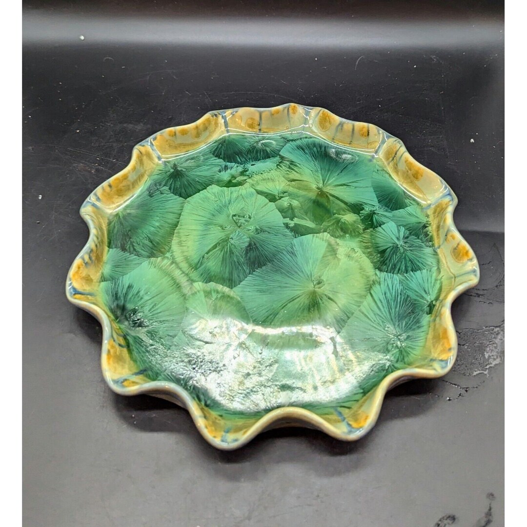 Vintage Edgecomb Studio Art Pottery Green Crystalline Glaze 12 Pie ...
