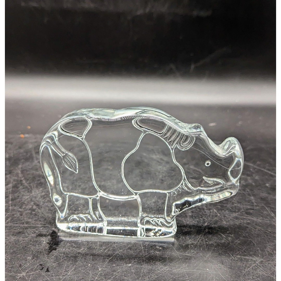 Dansk Rhino Rhinoceros Rhino Art Glass Crystal Paperweight Zoo Vintage ...