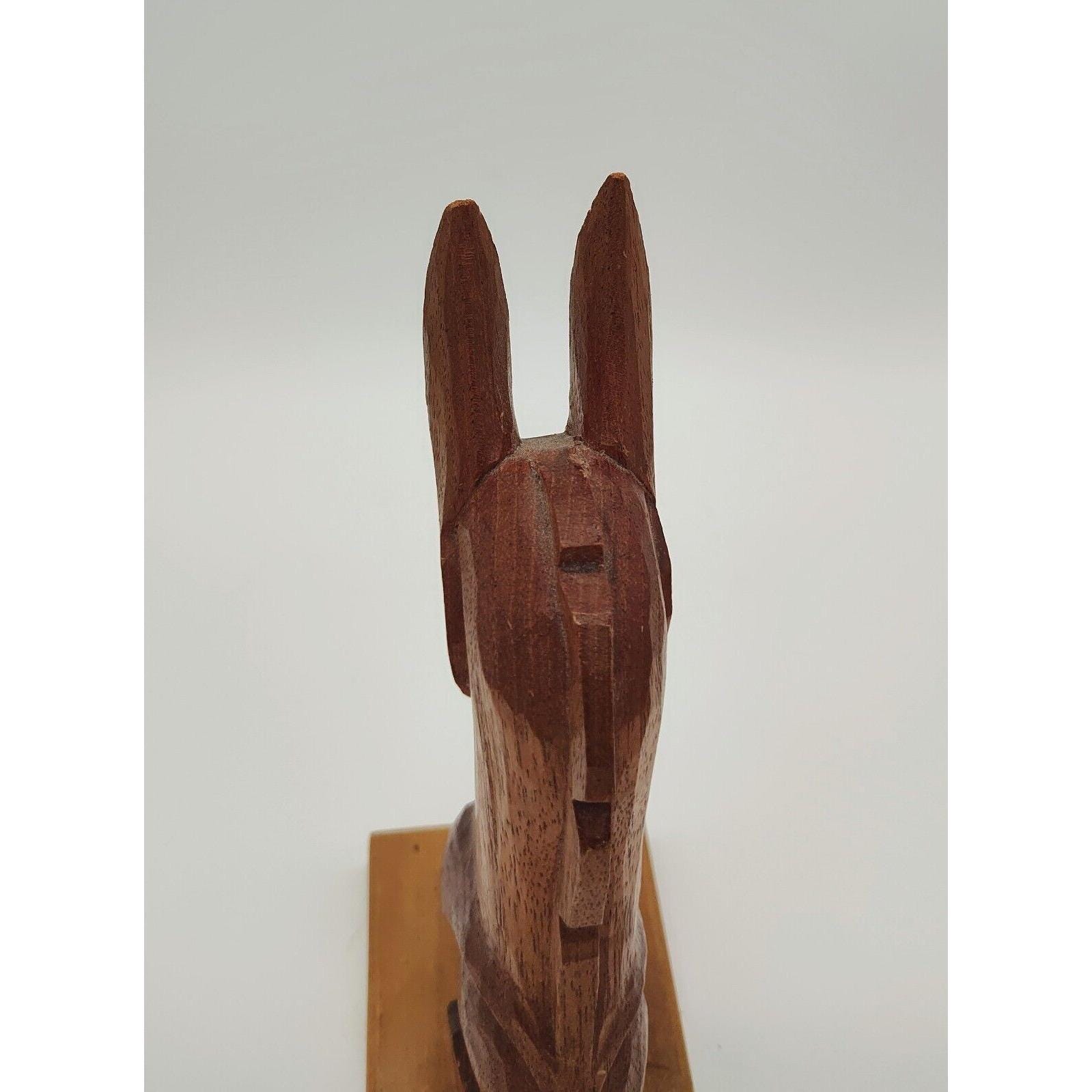 Vintage Hand Carved Wood Wooden Donkey Figurine Ears Burro 9.5 Animal ...