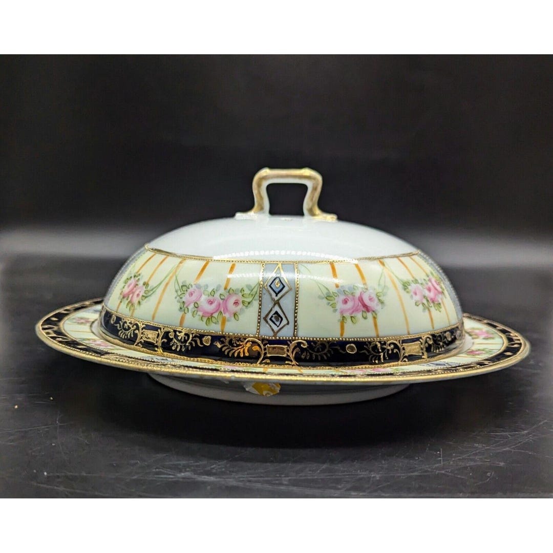 Vintage Noritake Japan Floral Lidded Porcelain Butter Dish With Gold ...