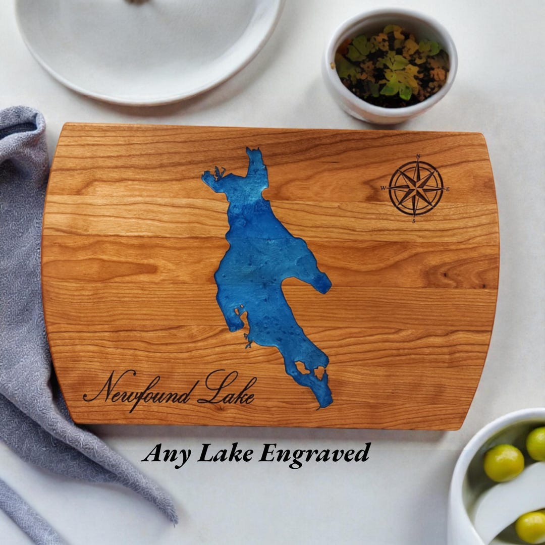 Custom ANY Lake Cutting Board – Personalized Engraved Lake Map, Epoxy ...
