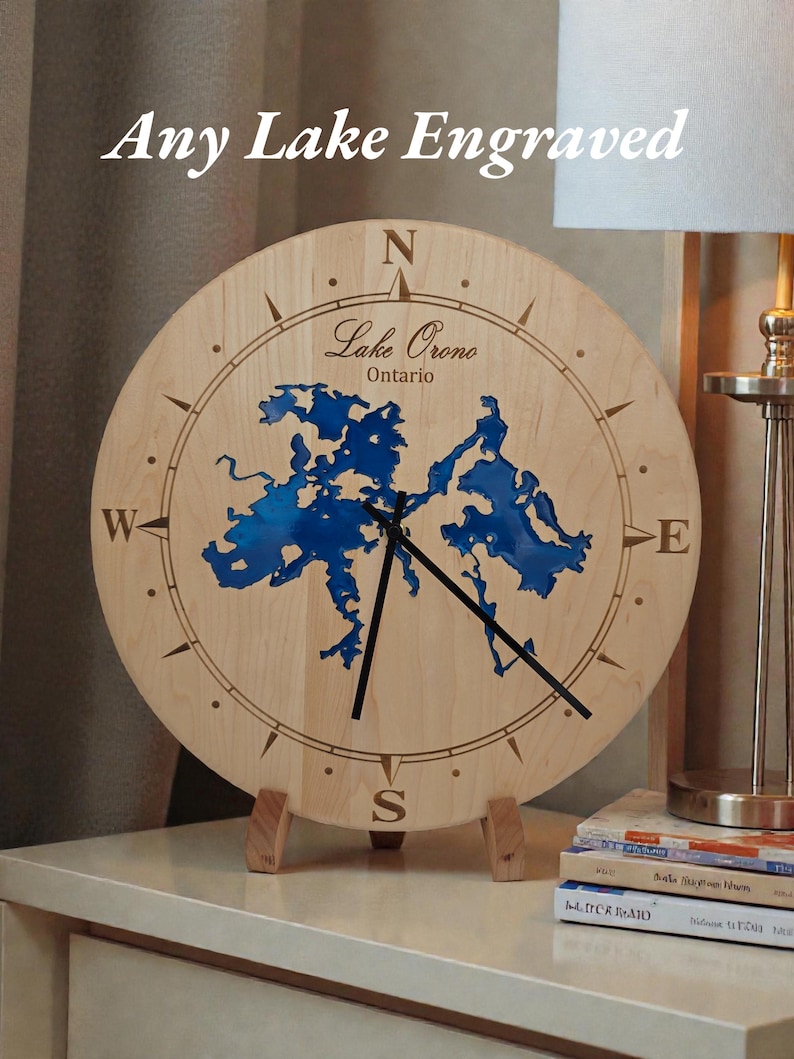 Custom ANY Lake Epoxy Clock – Personalized Wood Lake Map Art – Lake ...